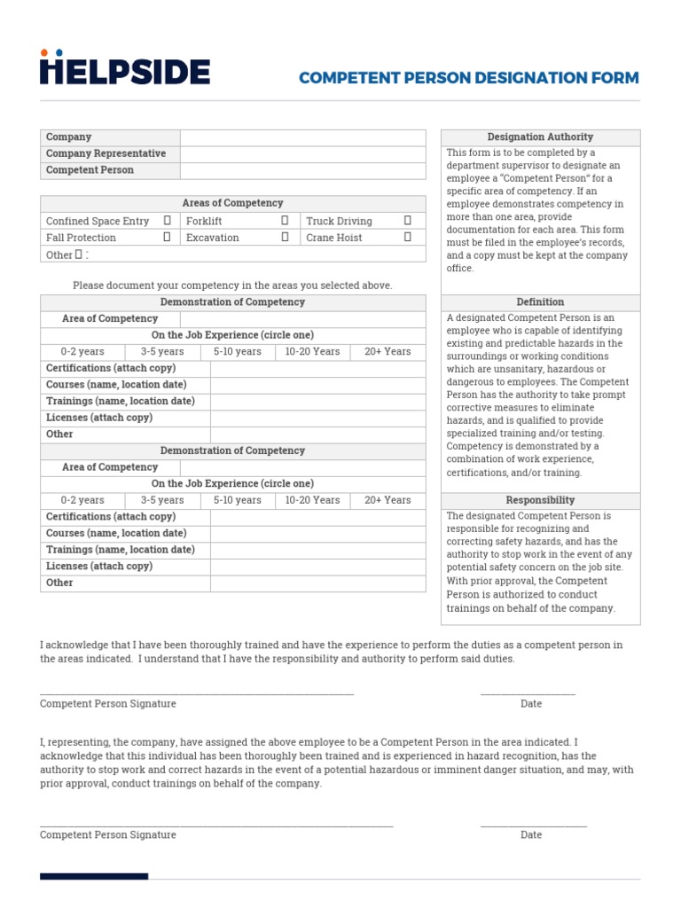 SAMPLE Competent-Person-Designation-Form | PDF | Occupational Safety ...