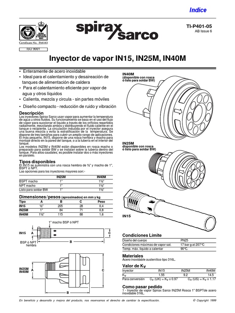 Inyector de Vapor IN15, IN25M, IN40M: Descripción | PDF | Soldadura ...