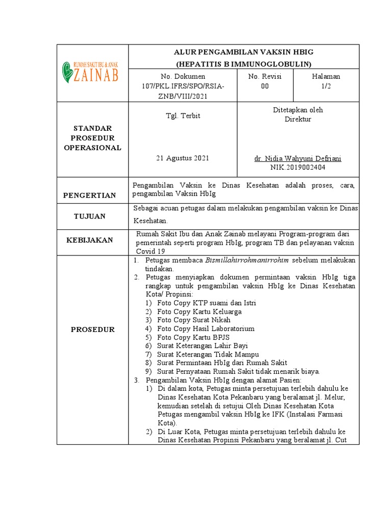 107 Alur Pengambilan Vaksin Hbig Ke Dinas Kesehatan | PDF