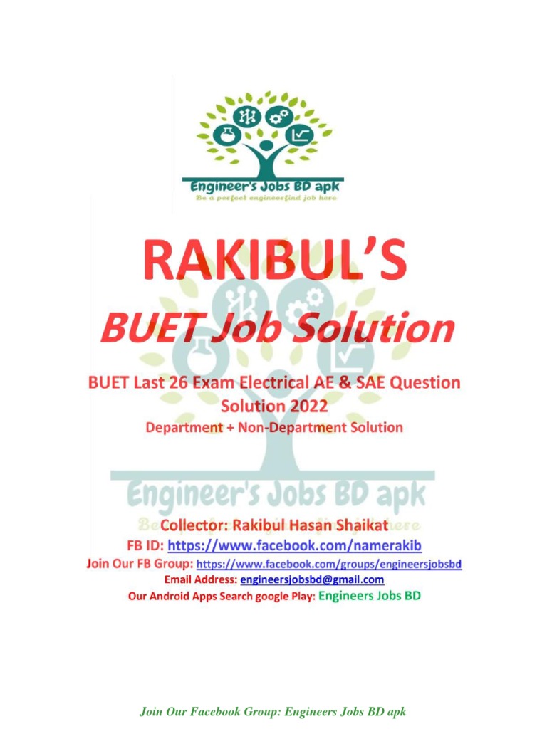 Rakibul's BUET Last 26 Exam Question Solution For EEE (AE & SAE) 2022 | PDF