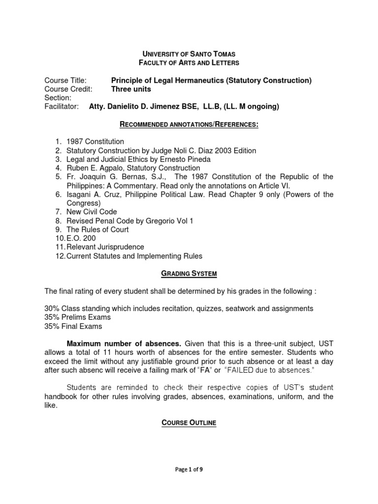 Course-Outline Statcon 2019 | PDF | Statutory Interpretation | Standing (Law)
