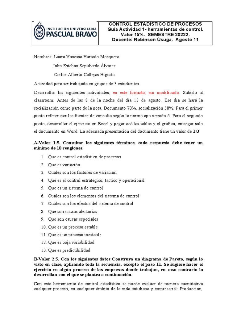 ACTIVIDAD 1 Control Estadistico | PDF | Sistema de control | Diferencia