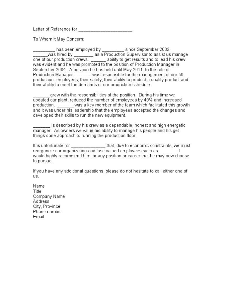 Reference Letter for Production Manager | PDF | Business