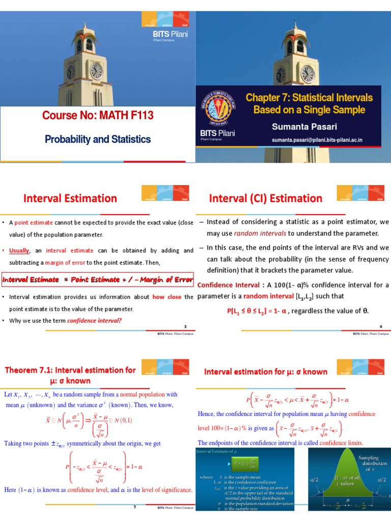 Interval Estimation Interval (CI) Estimation: Course No: MATH F113 | Download Free PDF ...
