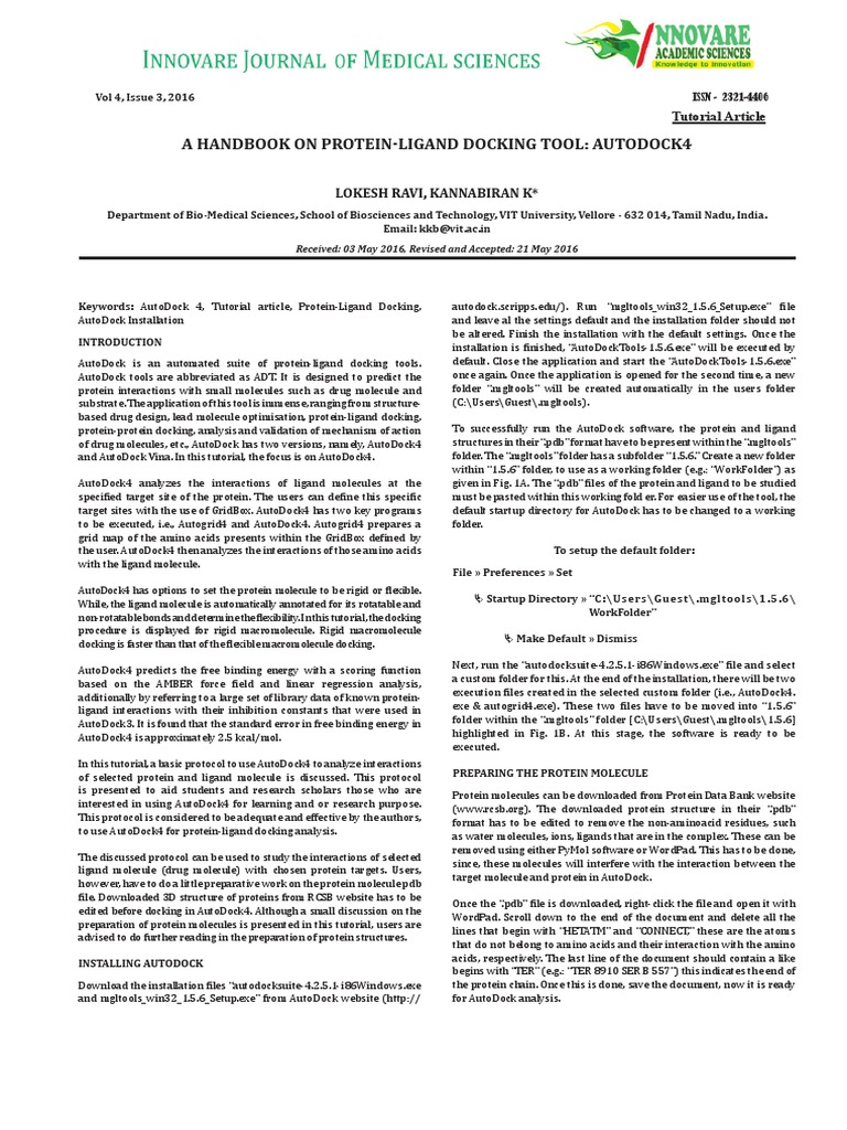 Leerr Autodoc Vina Manual | PDF | Docking (Molecular) | Proteins