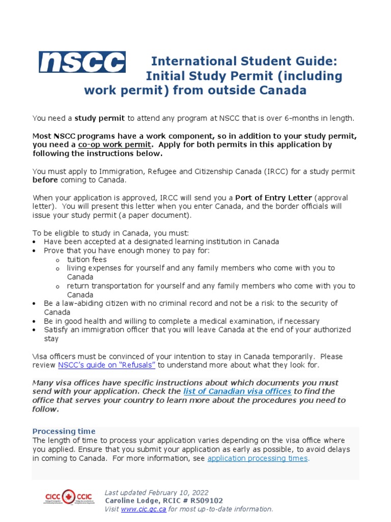 NSCC Guide Initial Study Permit Application | PDF | Travel Visa | Government