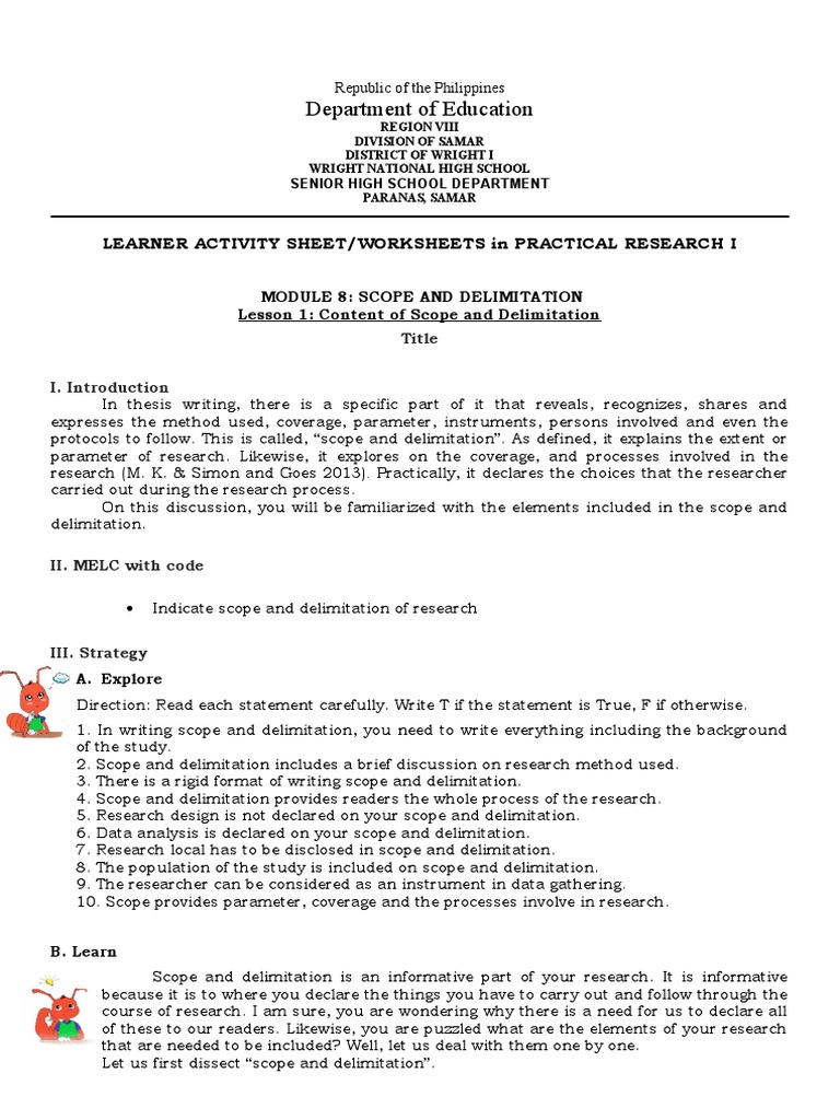 Department of Education: Learner Activity Sheet/Worksheets in Practical ...