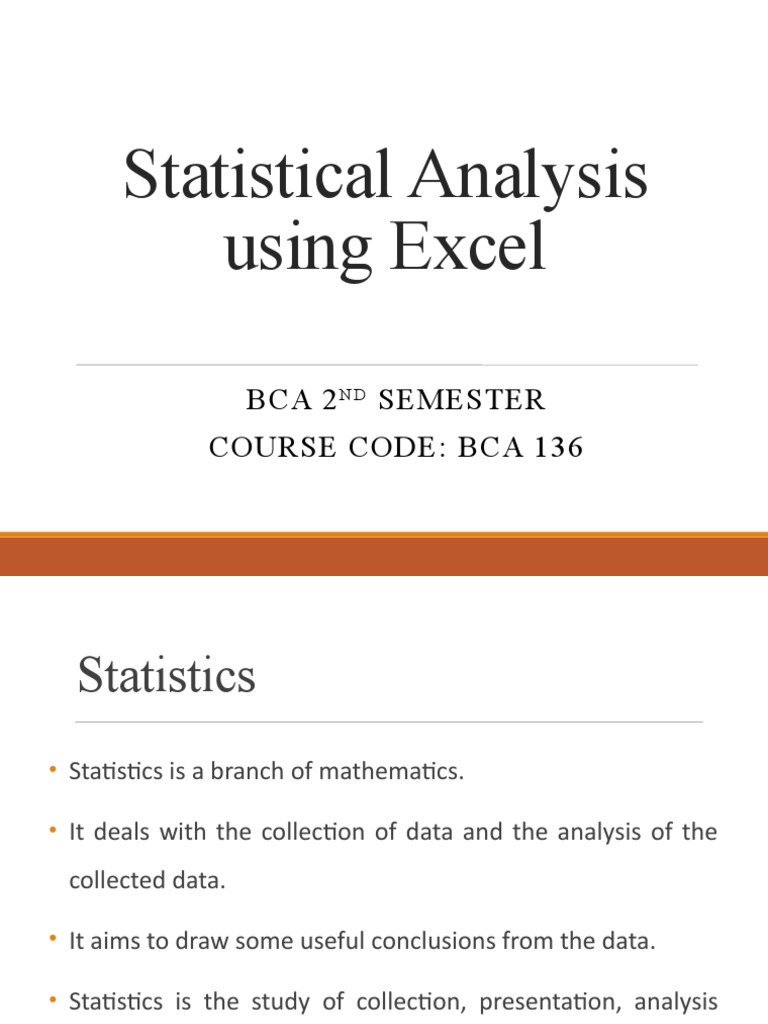 Statistical Analysis Using Excel: Bca 2 Semester Course Code: Bca 136 | PDF | Microsoft Excel ...