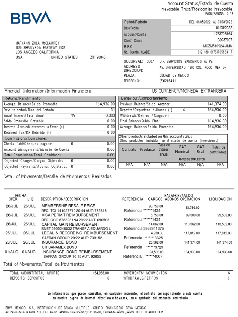 Statement of Account BBVA | PDF | Banks | Money