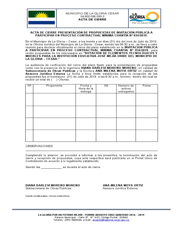 Acta de Cierre MC 034 | PDF