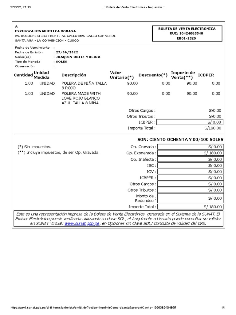 Boleta de Venta | PDF