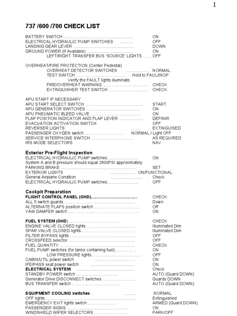 737 Check List | Takeoff | Flap (Aeronautics)