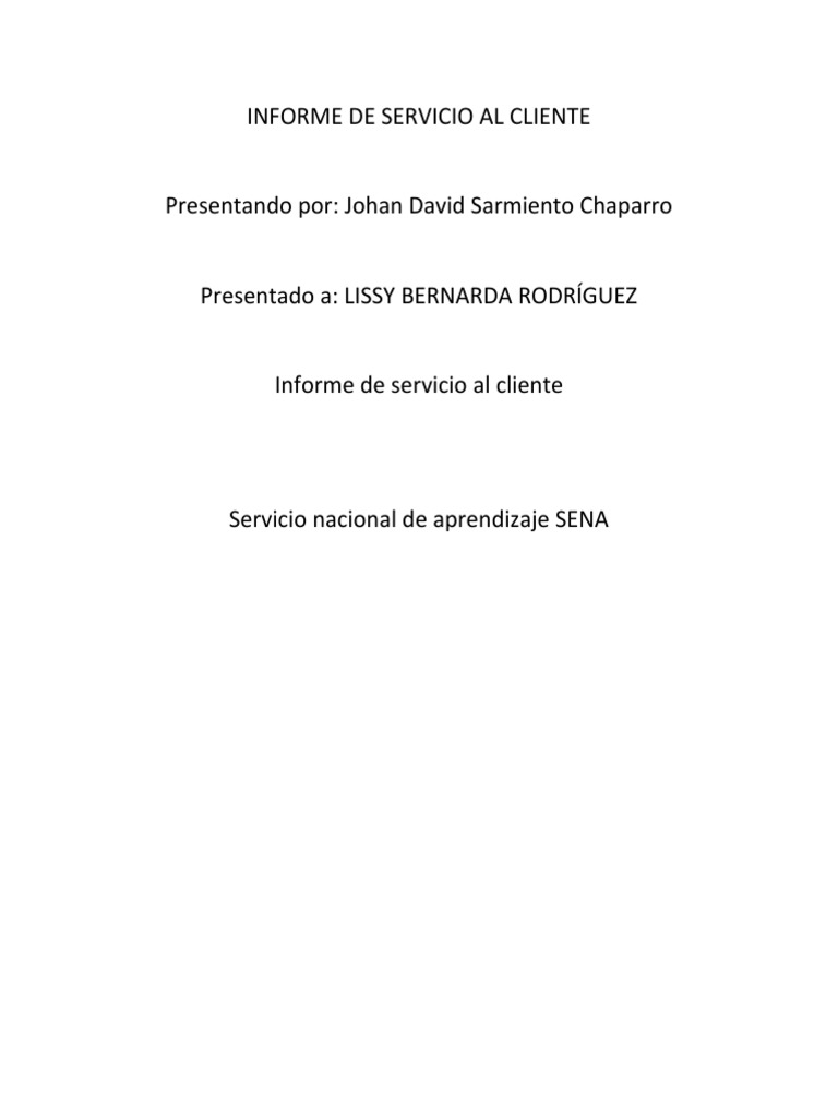 INFORME DE SERVICIO AL CLIENTE. | PDF | Servicio al Cliente | Cliente