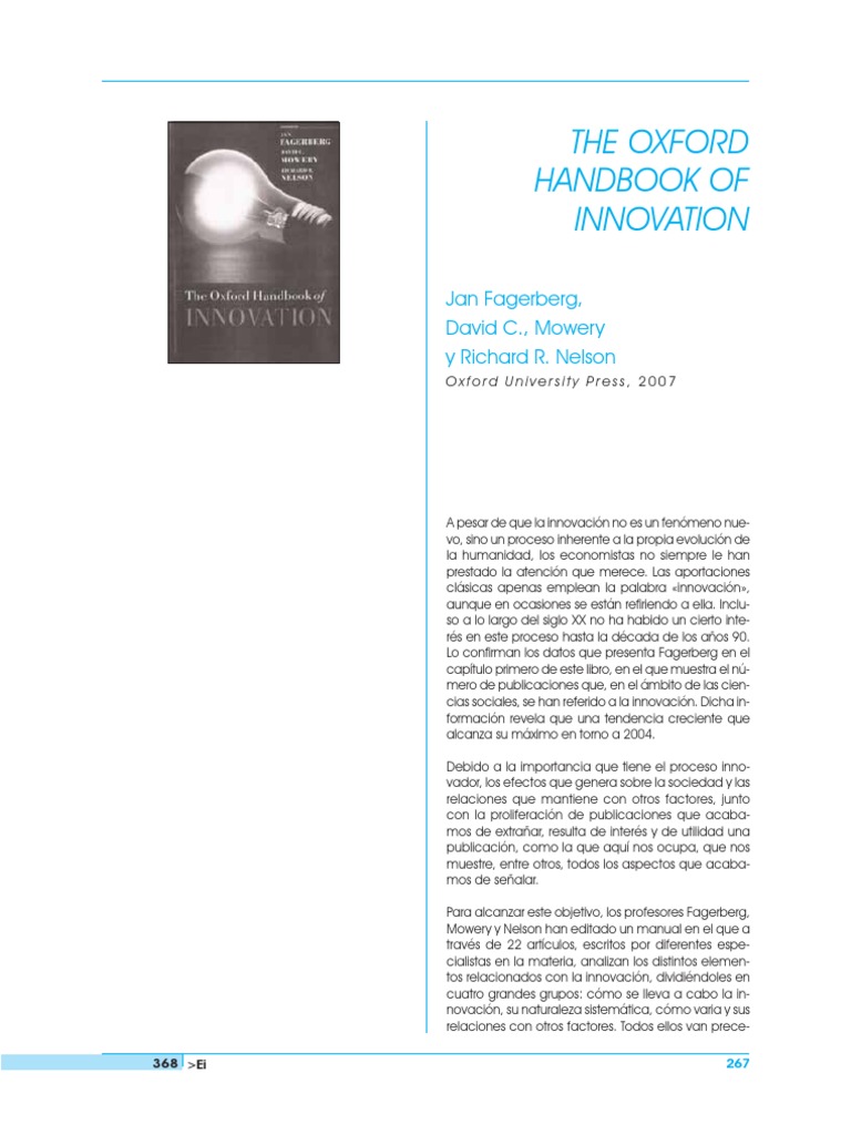 The Oxford Handbook of Innovation: A Comprehensive Overview of the ...