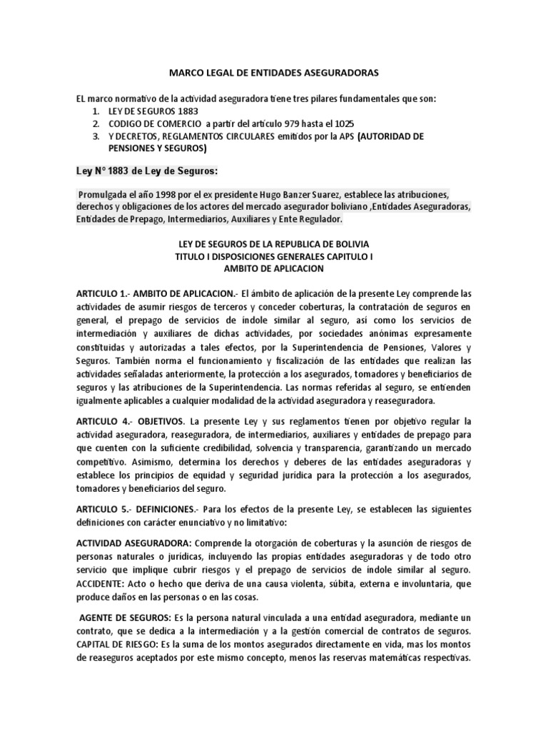 Seguros Ley 1883 | PDF | Póliza de seguros | Seguro