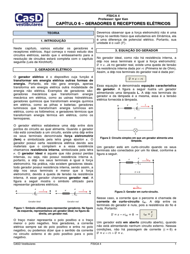 Capitulo 6 Geradores e Receptores Eletricos Compress | PDF | Resistência elétrica e ...