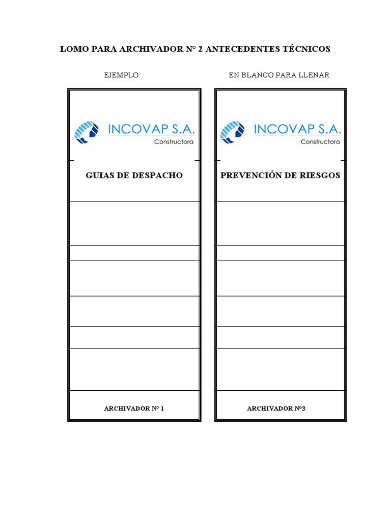 Lomos Para Archivadores Plantillas Y Ejemplos Pdf