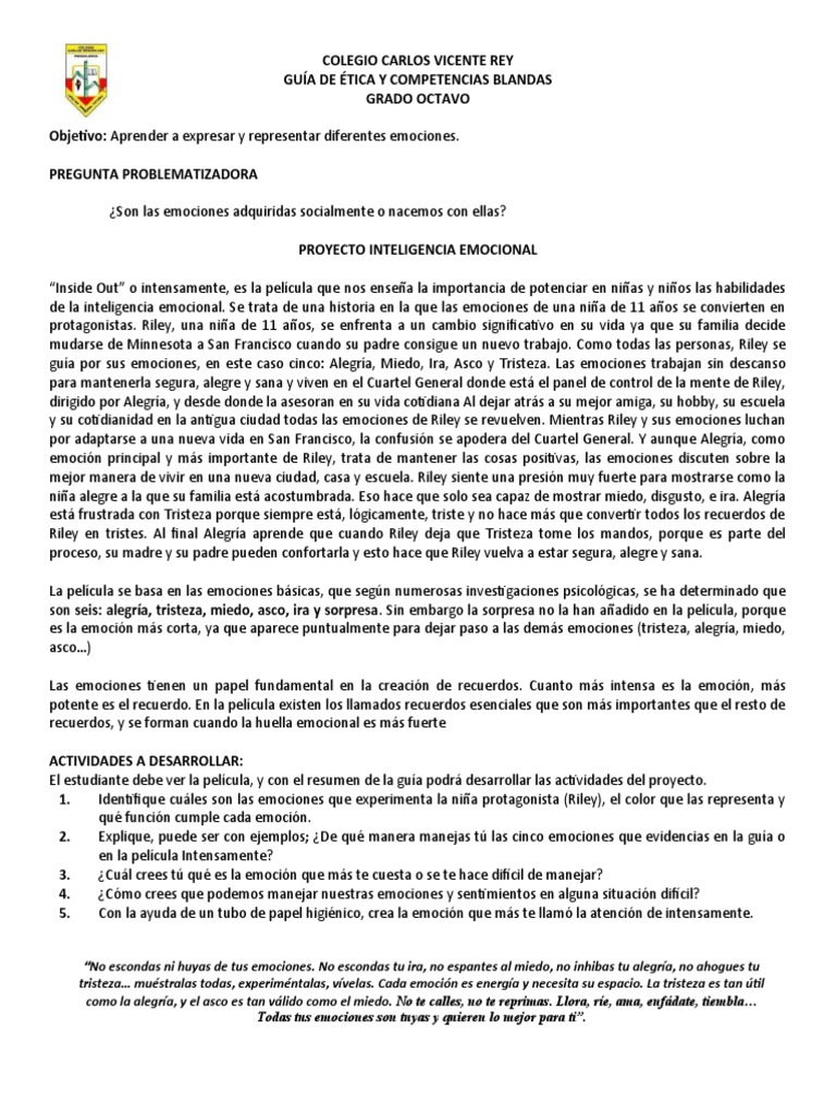 Guía Proyecto Las Emociones | PDF | Las emociones | Asco Guía Proyecto Las Emociones | PDF | Las emociones | Asco