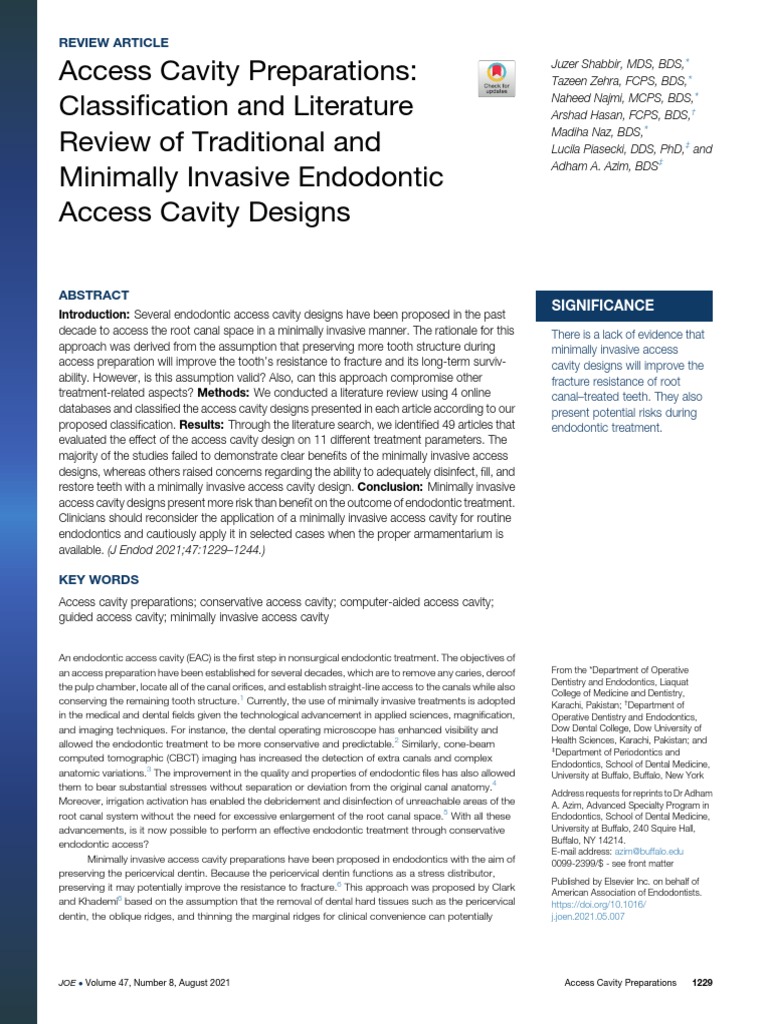 Access Cavity Preparations: Classi Fication and Literature Review of ...