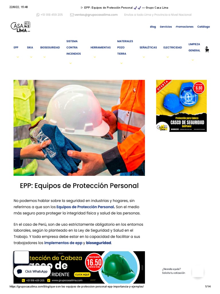 EPP_ Equipos de Protección Personal - Grupo Casa Lima | PDF | Guante | Casco