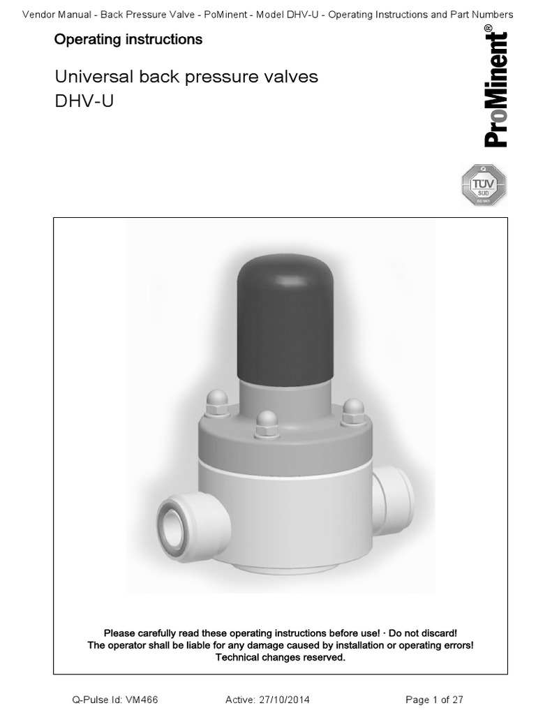 VM466 - Back Pressure Valve From Prominent | PDF | Valve | Pump