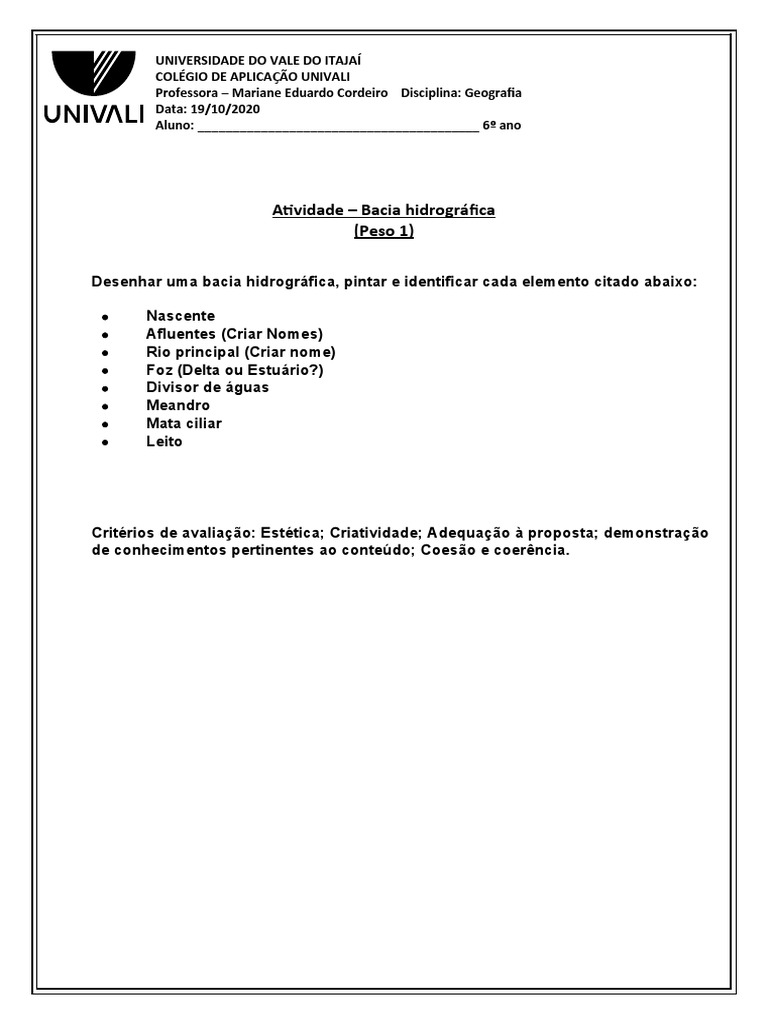 Atividade Desenho Bacia Hidrográfica Ead | PDF | Arte