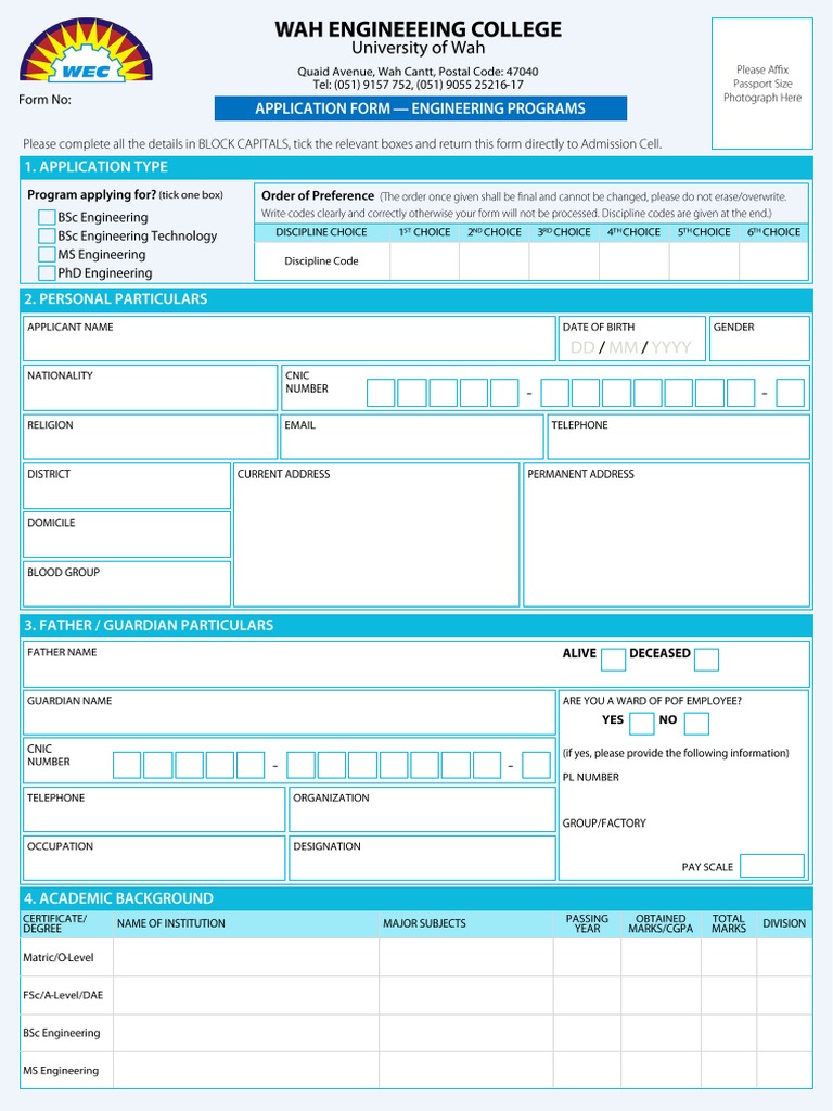 WEC Admission Form - FA22 (Final) | PDF
