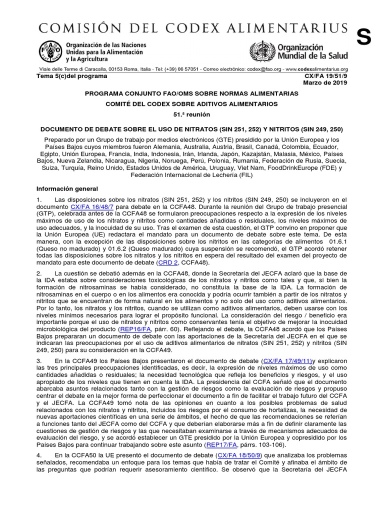 Codex Alimentarius Sobre Aditivos Alimentarios | PDF | Nitrito | Curado ...