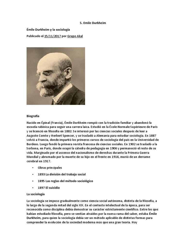 5 A - Durkheim | PDF | Emile Durkheim | Sociología