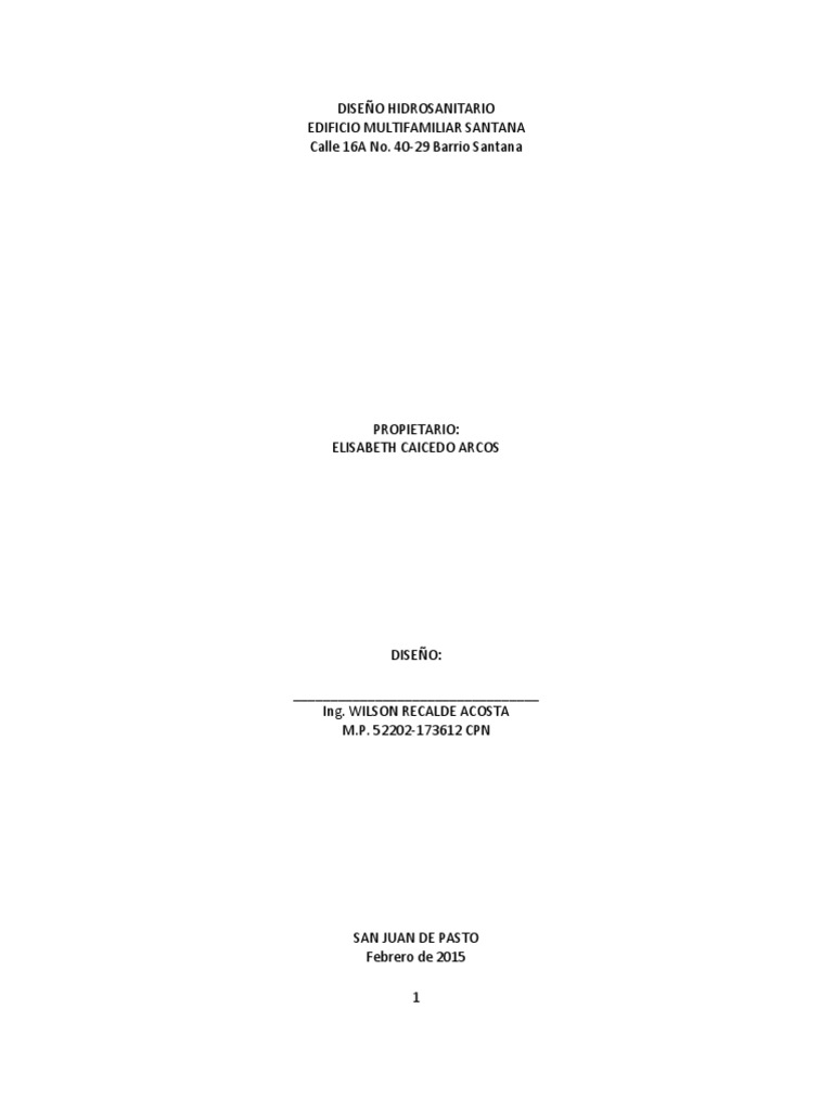 Diseño Hidrosanitario Edificio Multifamiliar | PDF | Alcantarillado | Ducha