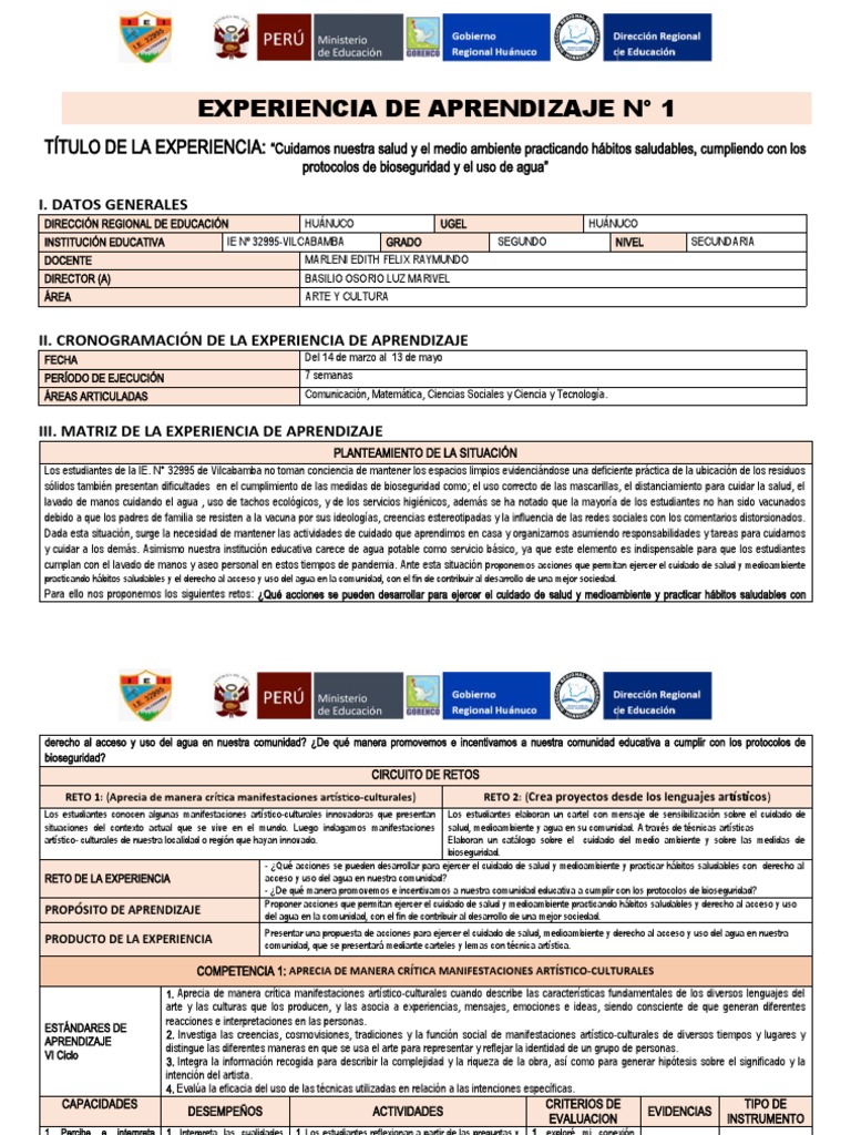 Exper #1 - 2º Grado Arte y Cultura | PDF | Evaluación | Aprendizaje