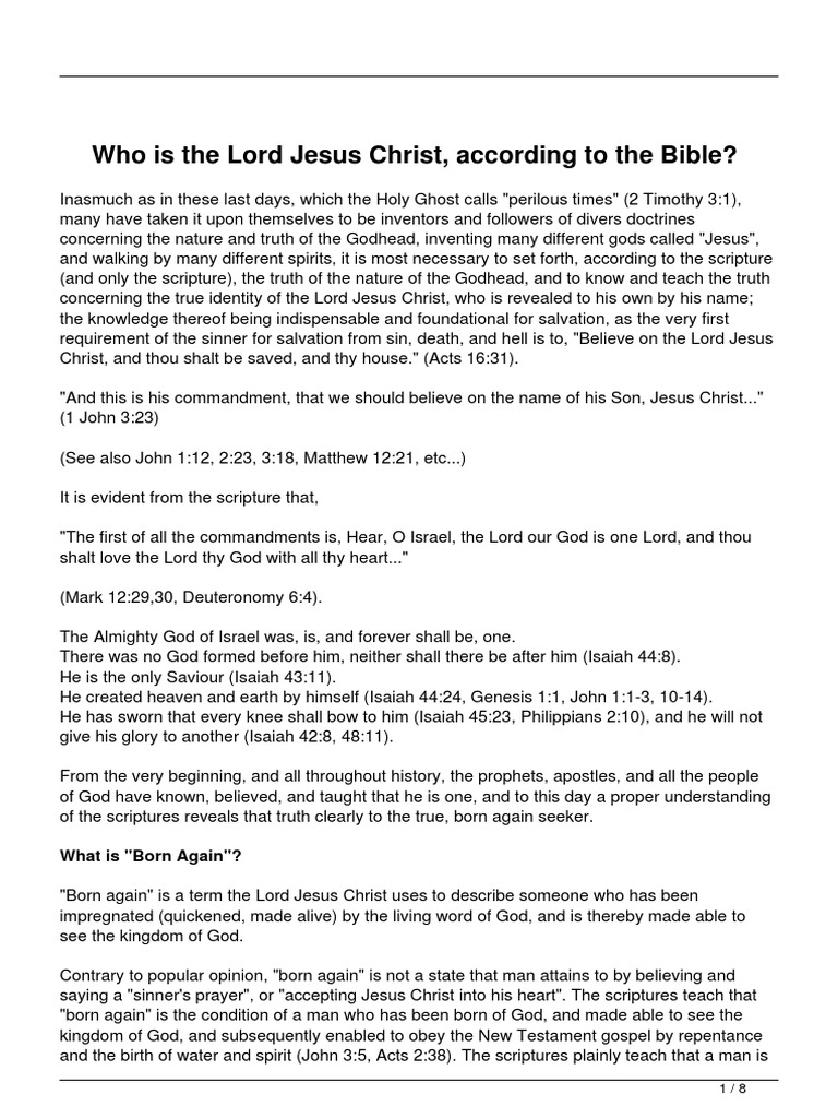 Who Is The Lord Jesus Christ, According To The Bible | PDF | Jesus ...