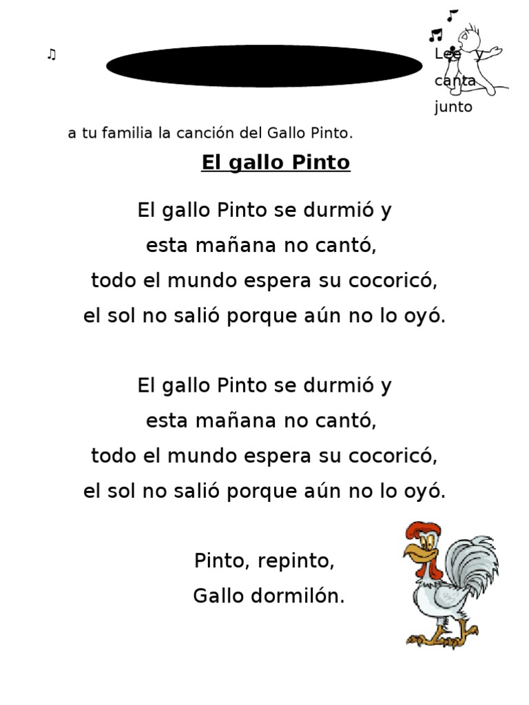 Canción del Gallo Pinto para Cantar | PDF | Artes del Lenguaje y ...