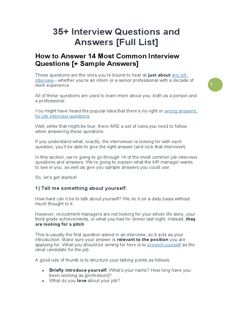 35+ Interview Questions and Answers (Full List) | PDF | Job Interview ...
