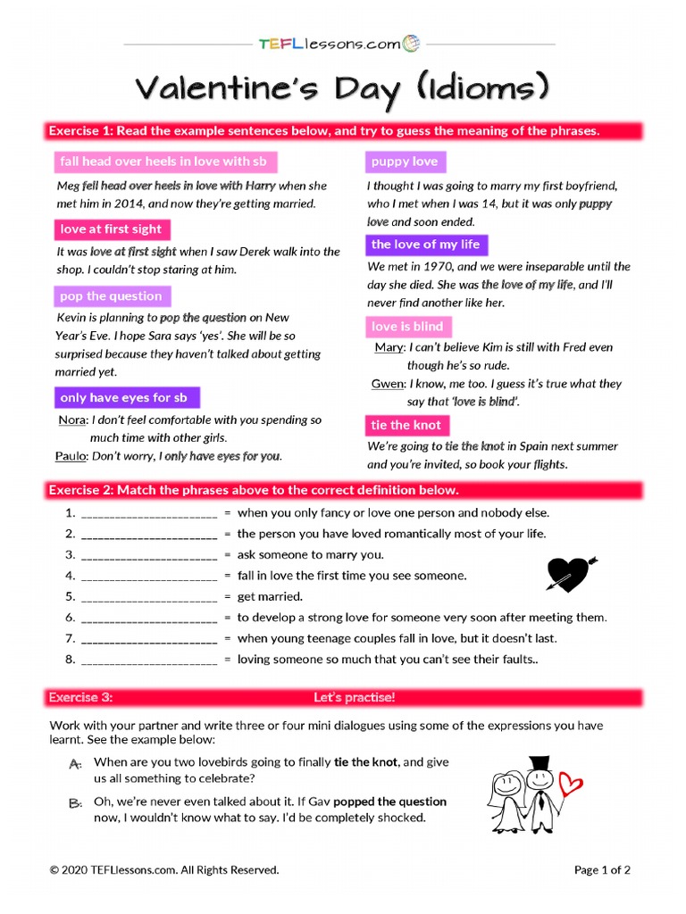Valentines Day Idioms Direct Method Activities - 132791 | PDF