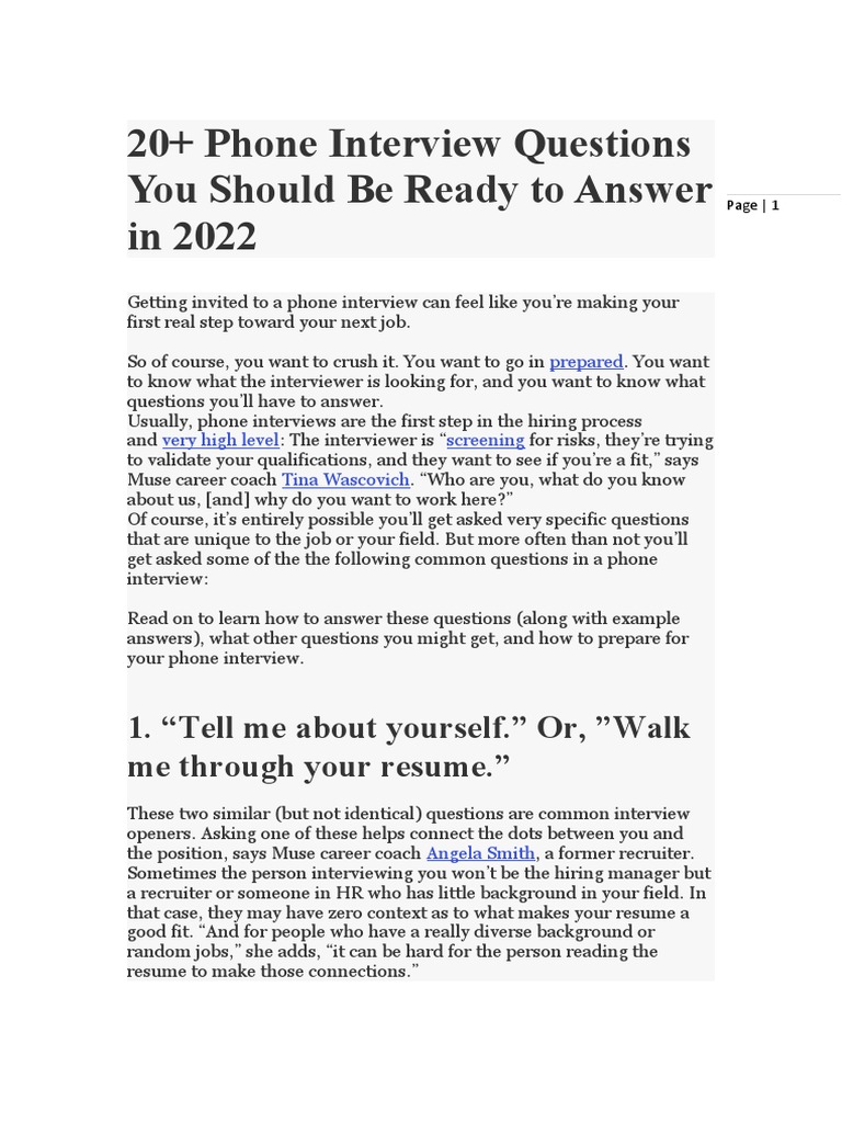 20+ Phone Interview Questions You Should Be Ready To Answer in 2022 ...