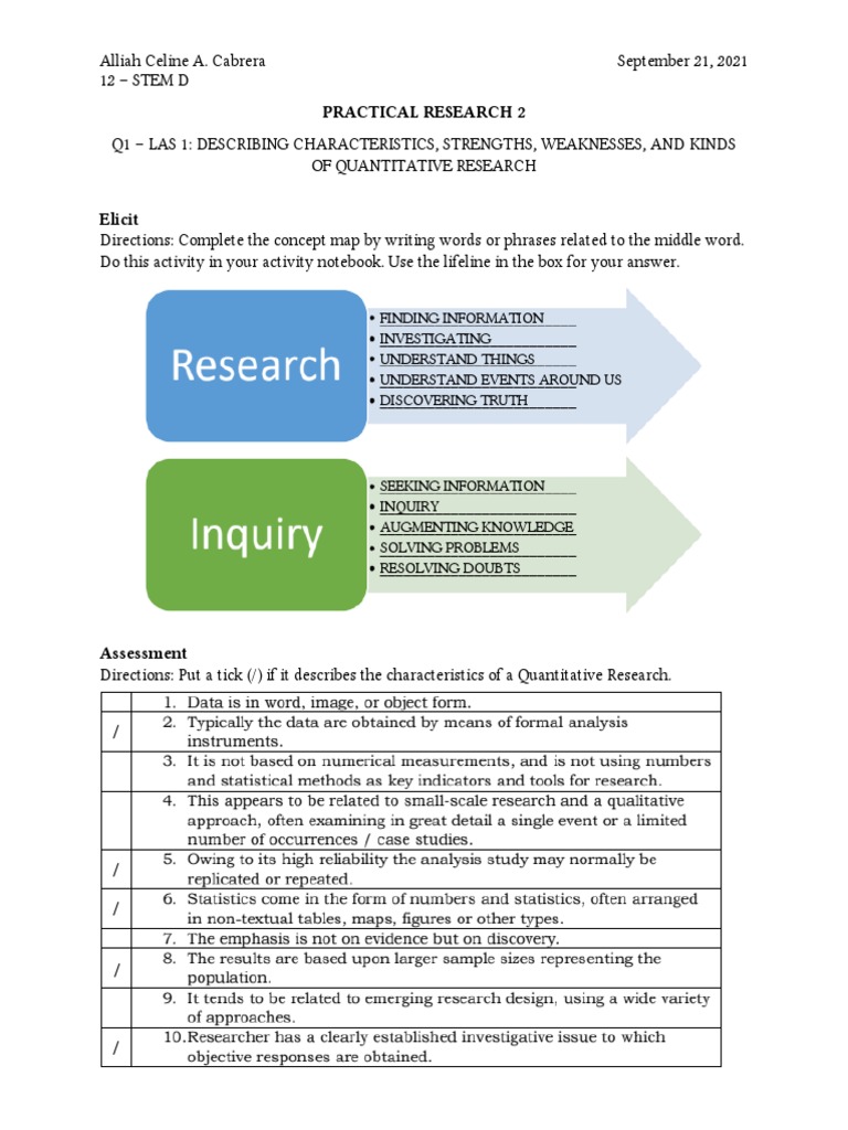 Cabrera, Alliah Celine - 12 Stem D - Answers - Q1 Week 1 Las 1 - Practical Research 2 | PDF ...