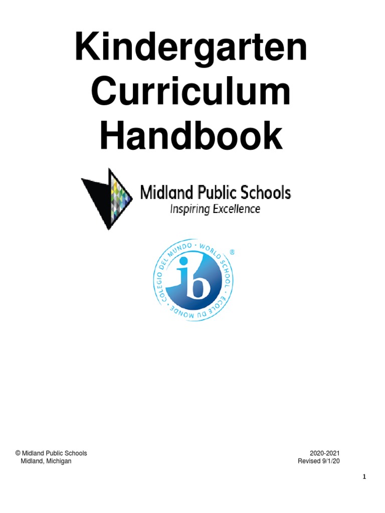 Kindergarten Curriculum Handbook: © Midland Public Schools 2020-2021 Midland, Michigan Revised 9 ...