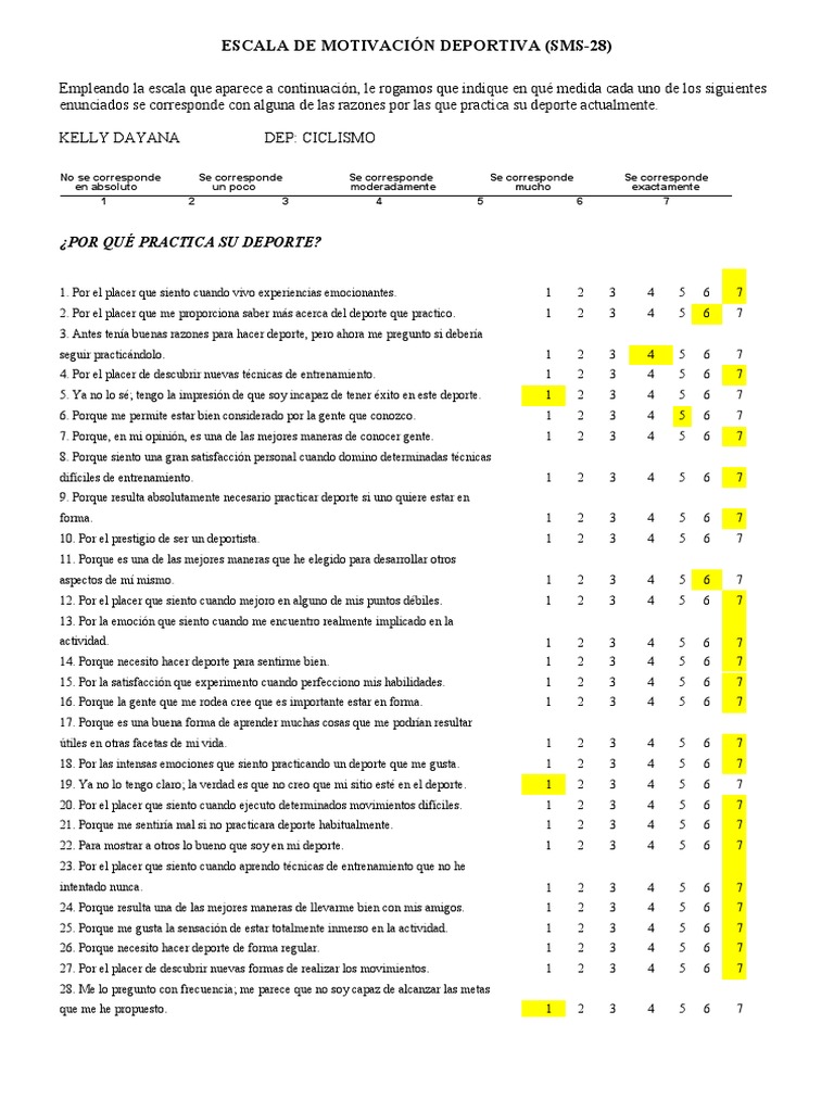 Escala de Motivación Deportiva SMS | PDF | Placer