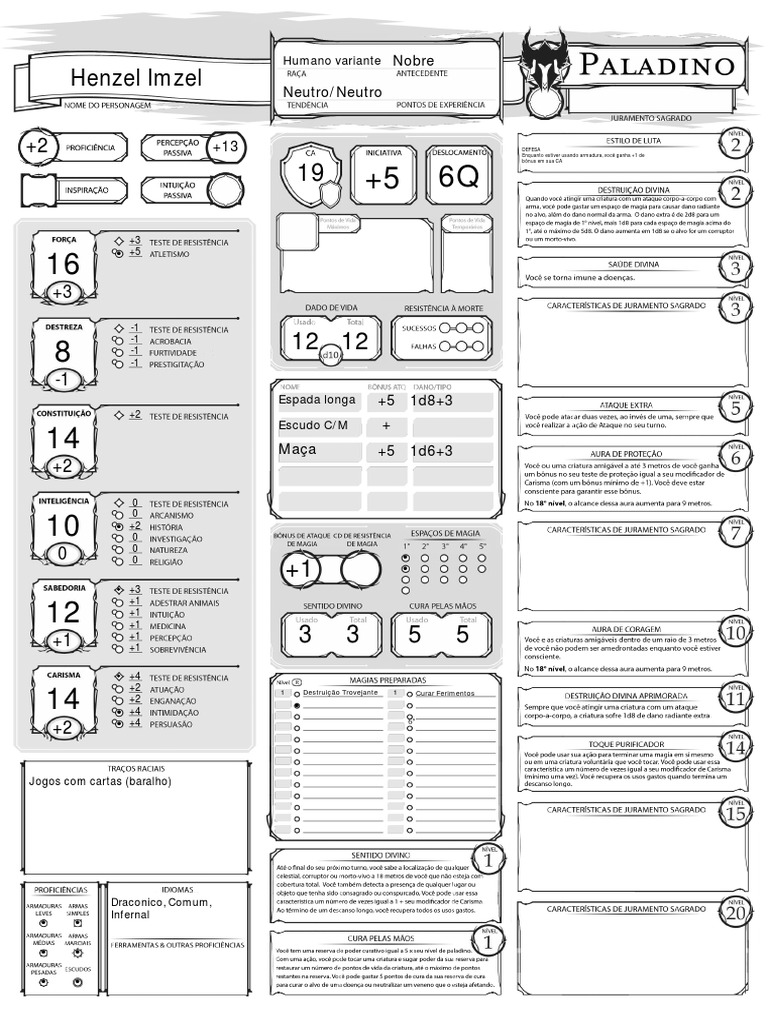 DND 5e - Ficha - Paladino - Editável-1 | PDF