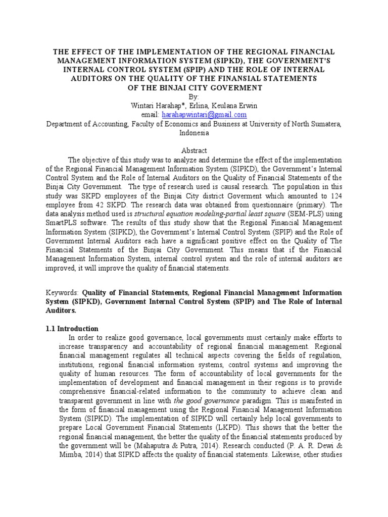 The Effect of The Implementation of The Regional Financial Management ...