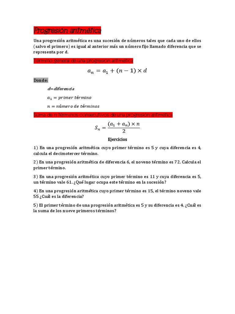 Clase 1 Progresiones Aritmeticas y Geometricas | PDF | Aritmética | Matemáticas