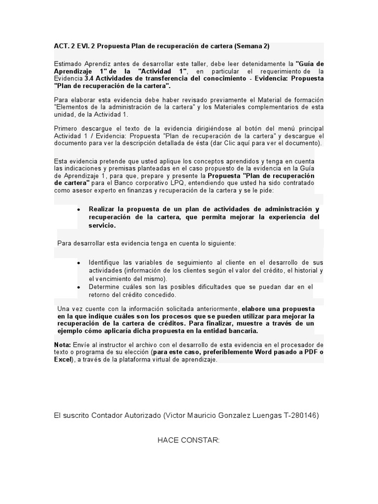 Actividad 2, Administracion de Cartera | PDF