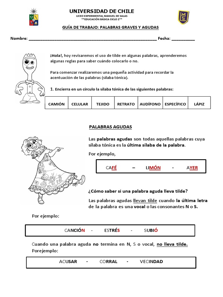 Guía Palabras Agudas Graves | PDF | Lingüística | Fonética