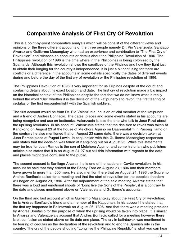 Comparative Analysis of First Cry of Revolution | PDF | Military Of ...