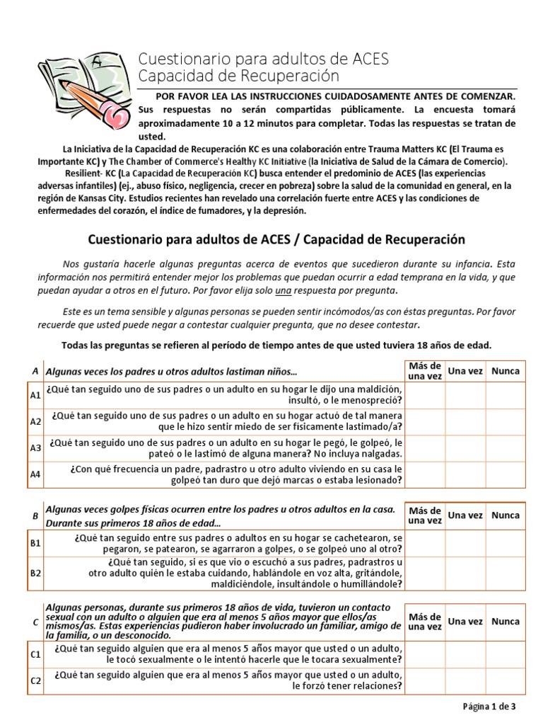 Cuestionario para Adultos de ACES - Capacidad de Recuperación | PDF ...