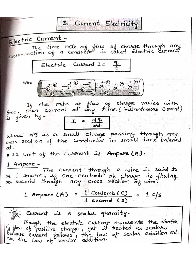 Chapter - 3 Current Electricity Notes | PDF