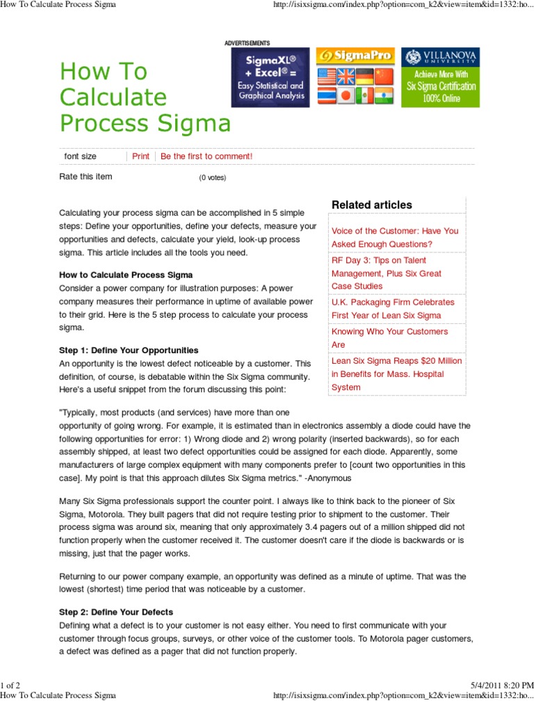 How To Calculate Process Sigma | PDF | Business