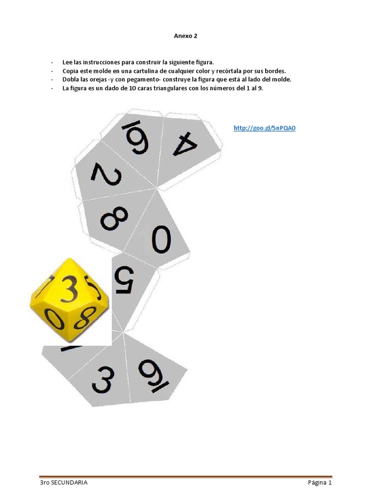 Instrucciones para construir un dado de 10 caras con números del 1 al 9 ...