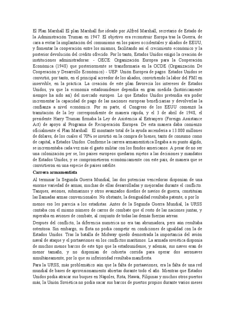 El Plan Marshall | PDF | Guerra Fría | plan Marshall
